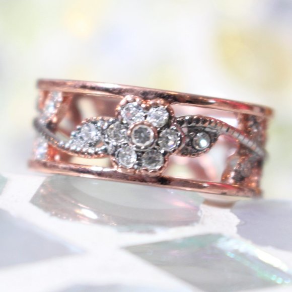 Jewelry | Sterling Silver Twotone Rose Gold Flower Diamond Eternity ...